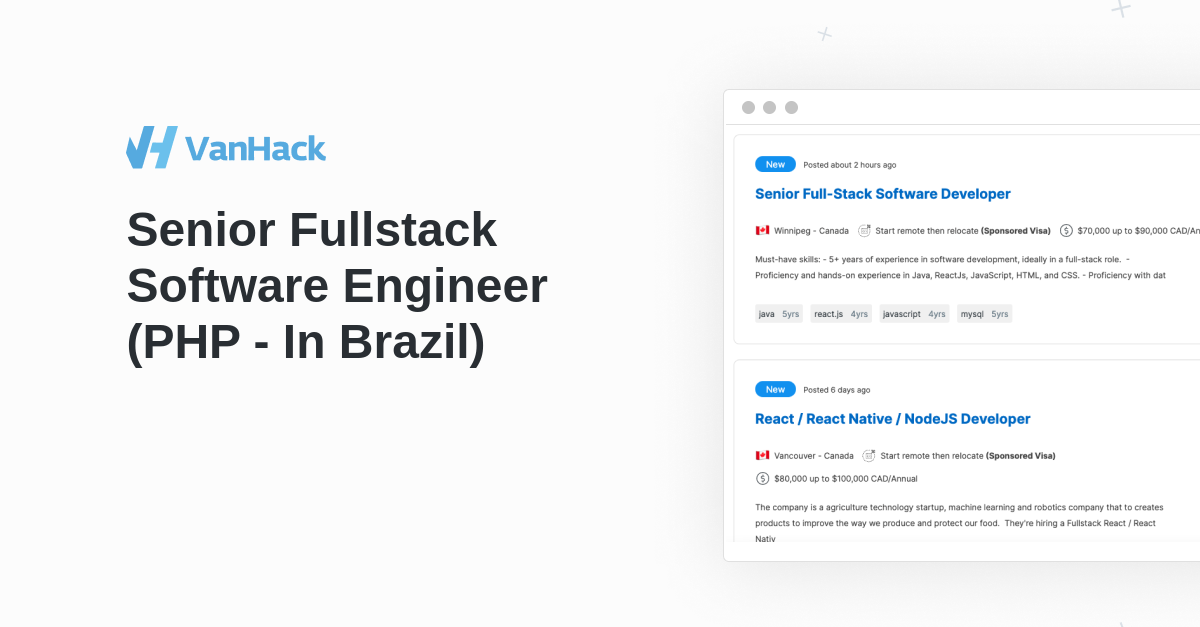 Senior Fullstack Software Engineer (PHP - In Brazil) - VanHack